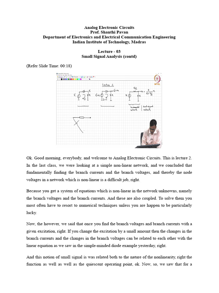 Small Signal Analysis of Nonlinear Network (Analog Electronics Lecture 3 by Shantipavan) | PDF ...