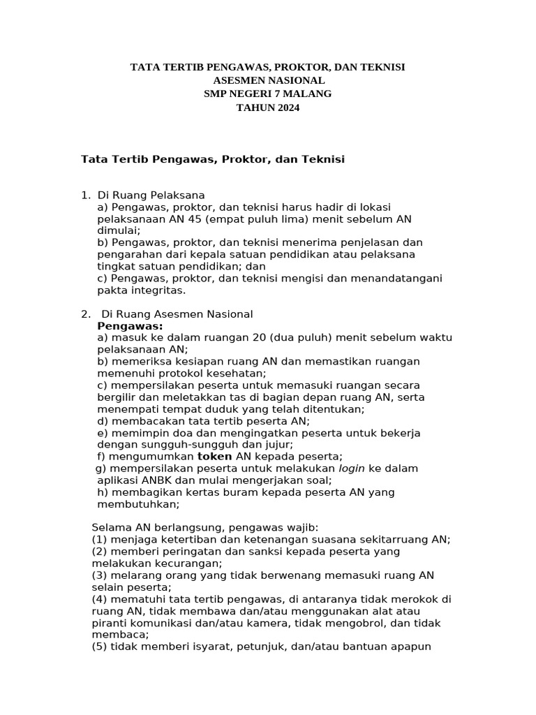 Tata Tertib Pengawas | PDF