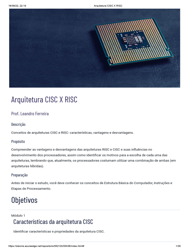Aula 6 Arquitetura CISC X RISC | PDF | Microprocessador | Arquitetura de computadores