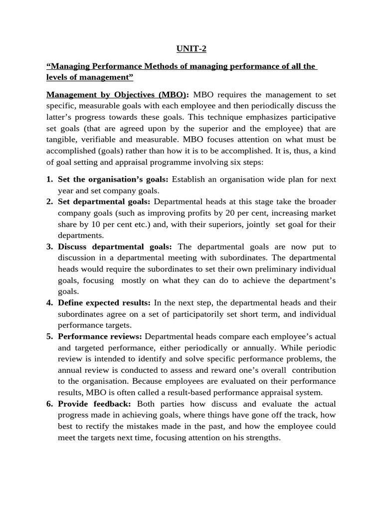 Unit-2 Performance & Reward Manmanagemanageme | PDF | Performance Appraisal | Goal