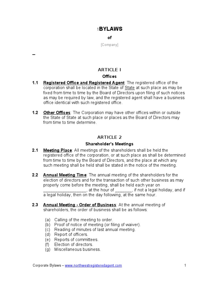Corporation-Bylaws - More Functional | Board Of Directors | Corporations