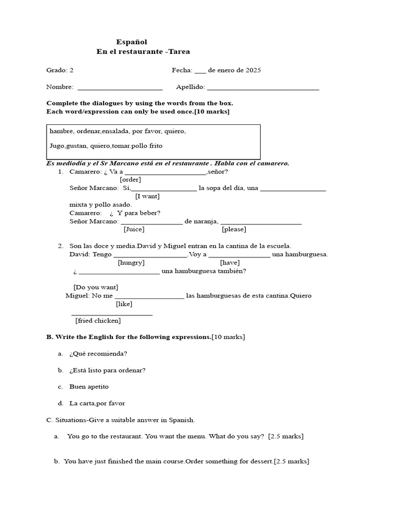 En El Restaurante - Tarea-2T | PDF