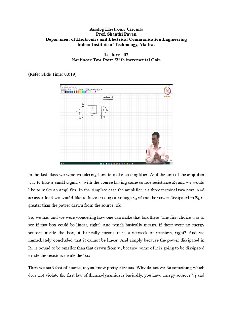 Nonlinear Two-Ports With Incremental Gain (Lec07 by Shantipavan Sir ...