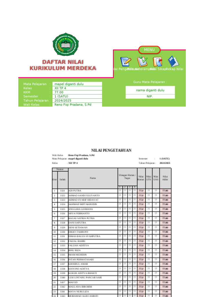 Nilai Kelas Xii TP 4 Kur Merdeka 2024-2025 | PDF