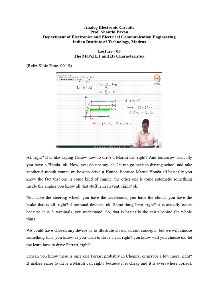 the mosfet and its characteristics by shantipavan sir Lec09 | PDF | Electronics | Electronic ...