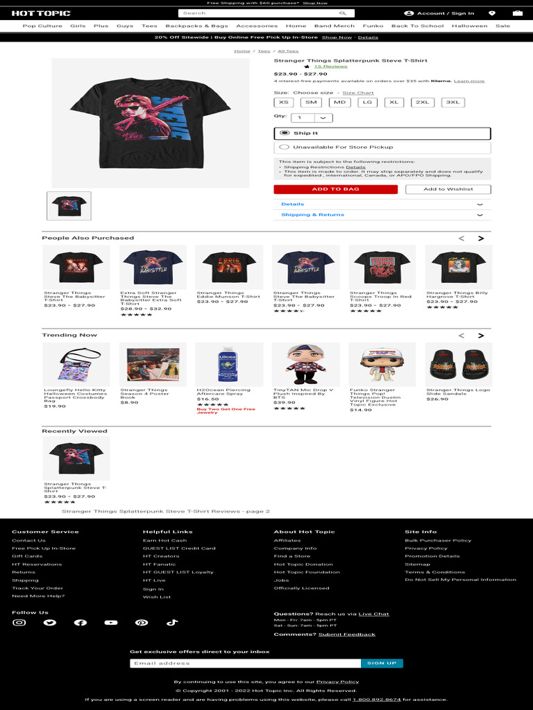 Stranger Things Splatterpunk Steve T-Shirt Hot Topic | PDF