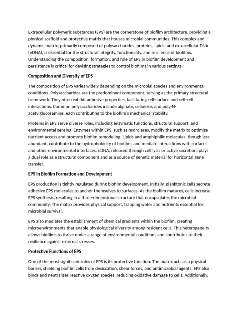 The Role of Extracellular Polymeric Substances (EPS) in Biofilm Structure and Function | PDF ...