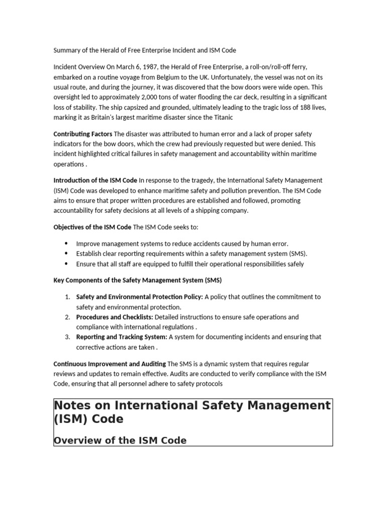 Herald of Free Enterprise and ISM Code | PDF | Safety | Audit