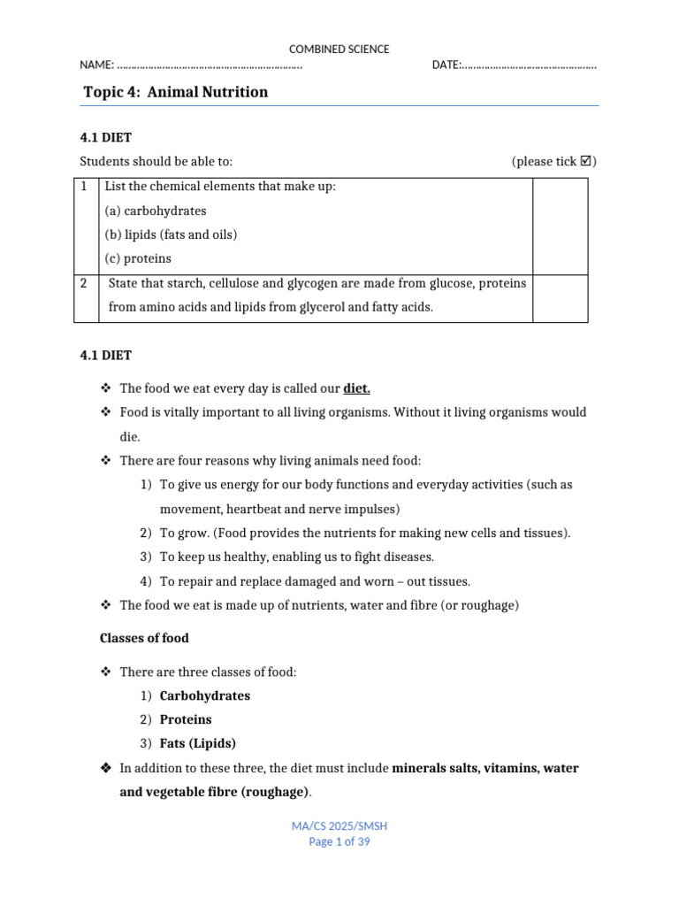 2022 Biology Topic 4 Human Nutrition | PDF | Digestion | Carbohydrates