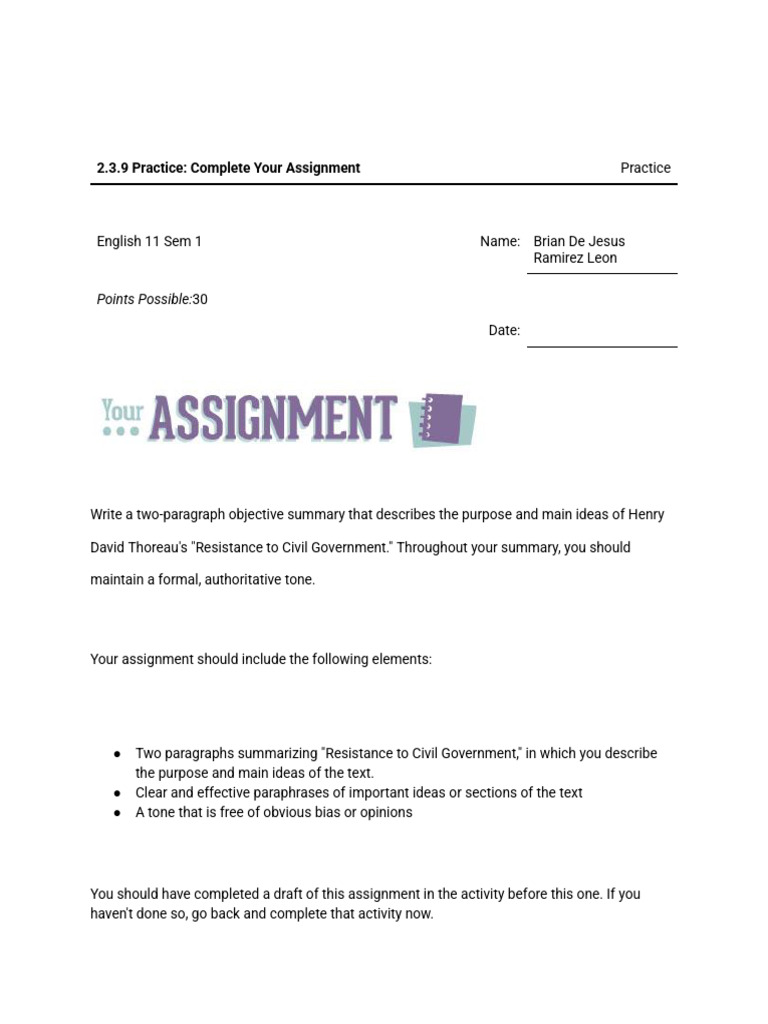 Objective Summary of Thoreau's Essay | PDF