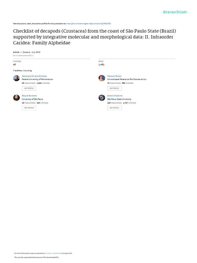 Almeidaetal 2018 Zootaxa 4450 Checklist IICaridea Alpheidae | PDF ...