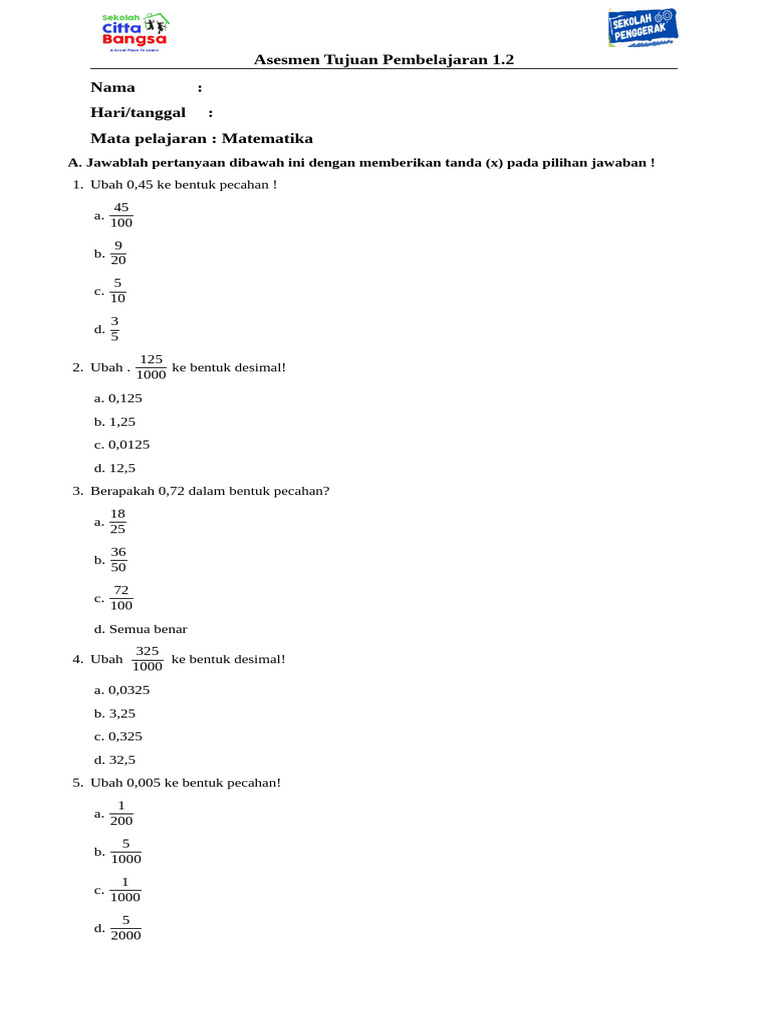 Asesmen MTK TP 1.2 | PDF