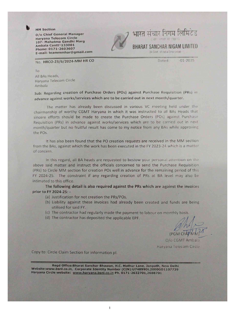 Reg. Creation of PO Against PR | PDF