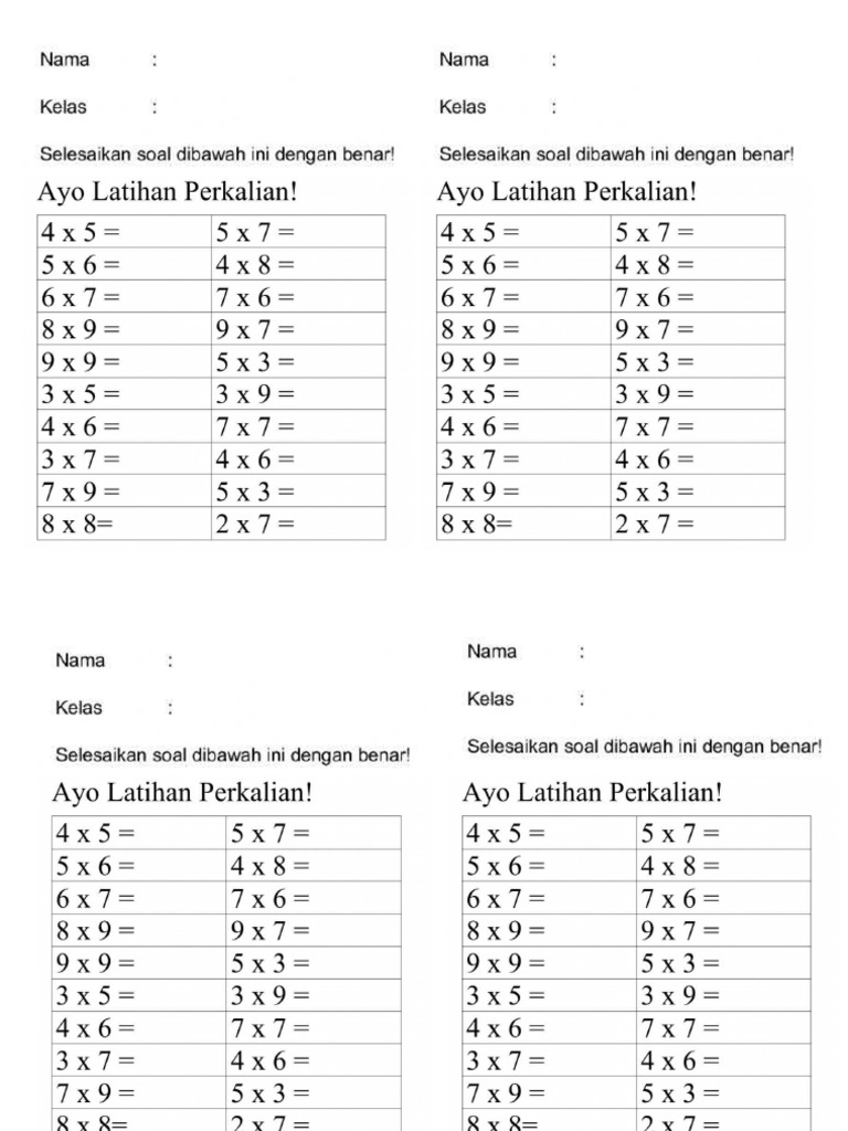 TEST OPERASI BILANGAN PERKALIAN | PDF