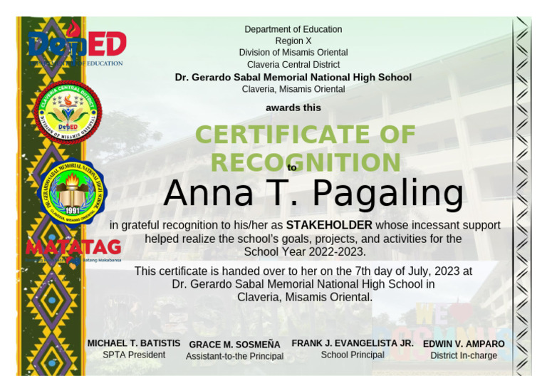 Certificate of Recognition for Stakeholder | PDF