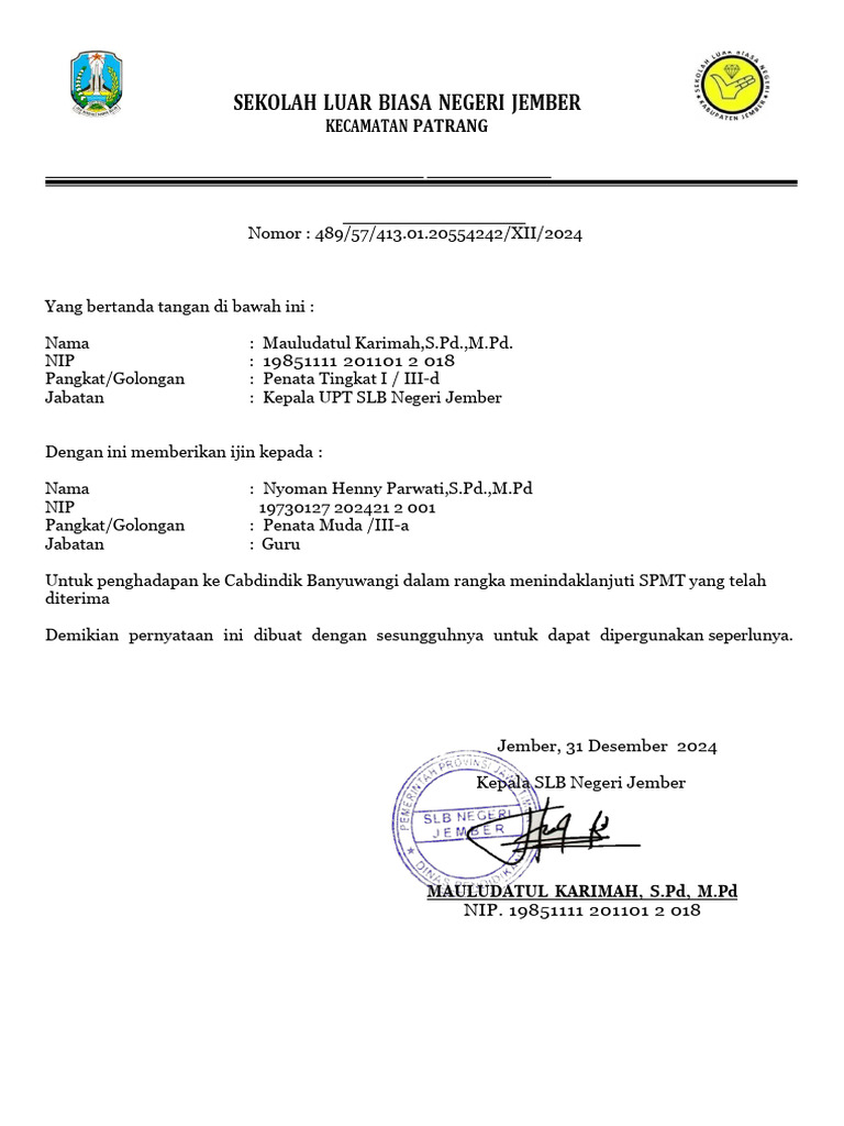Izin Penghadapan ke Cabdindik Banyuwangi | PDF