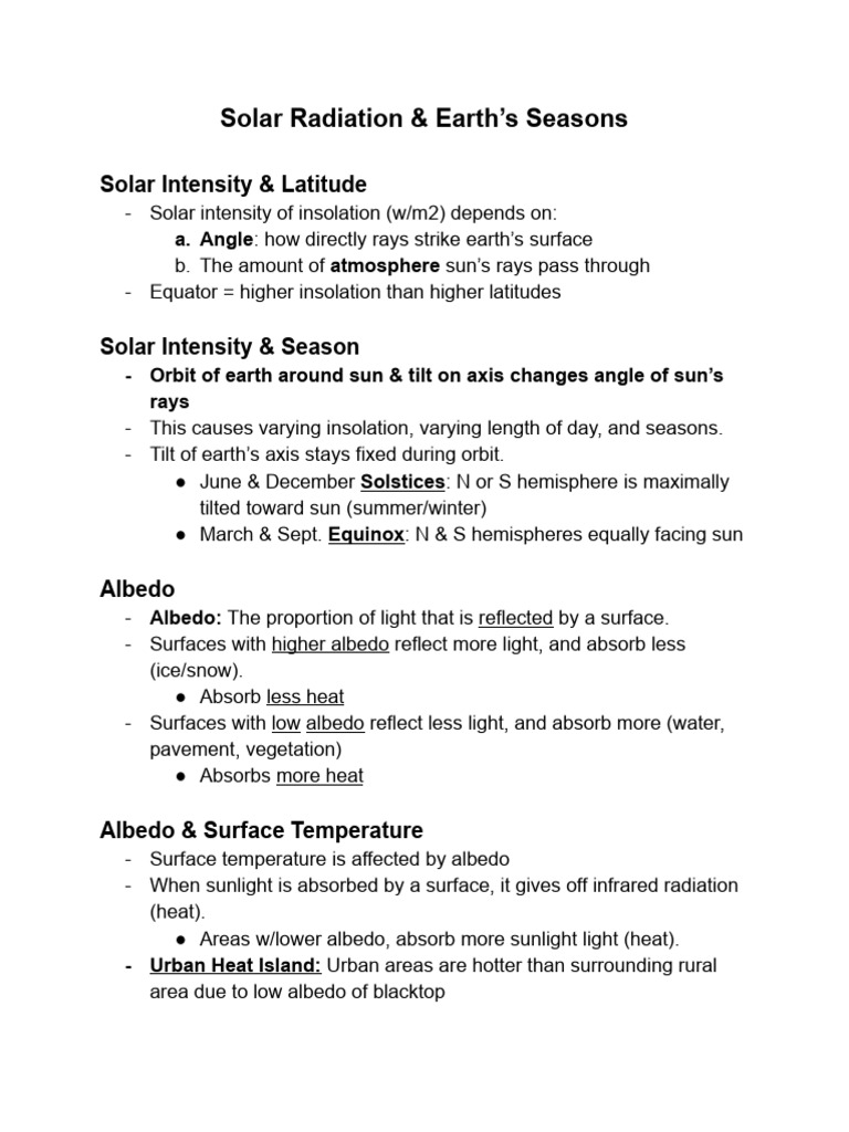 AP Environmental Science Solar Radiation and Earth's Seasons | PDF