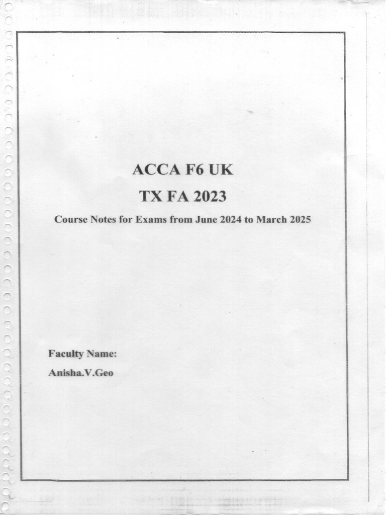 ACCA F6 TX Aneesha Maam Notes - PDF Room | PDF