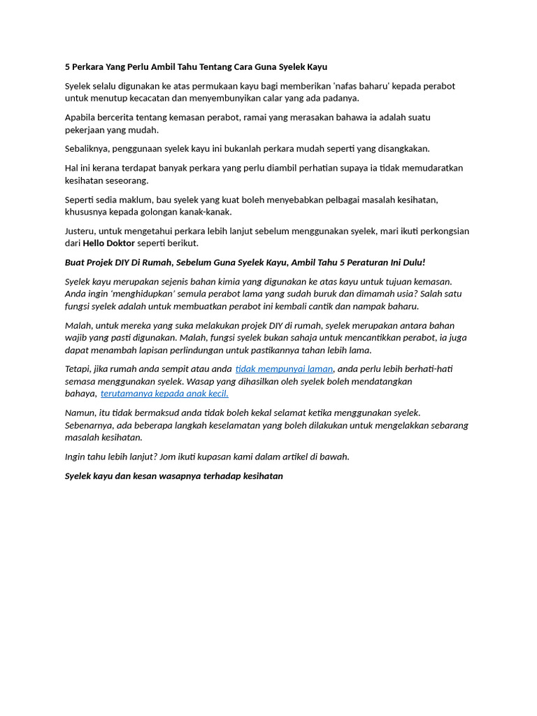 5 Perkara Yang Perlu Ambil Tahu Tentang Cara Guna Syelek Kayu | PDF