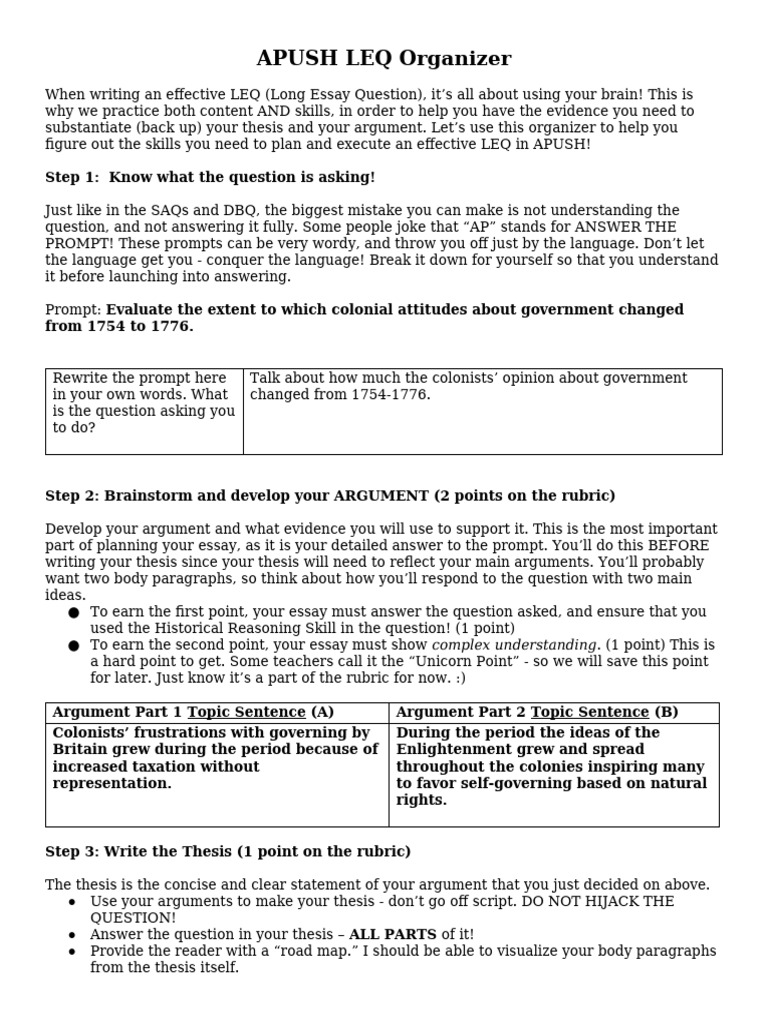 APUSH LEQ Writing Guide | PDF | Common Sense