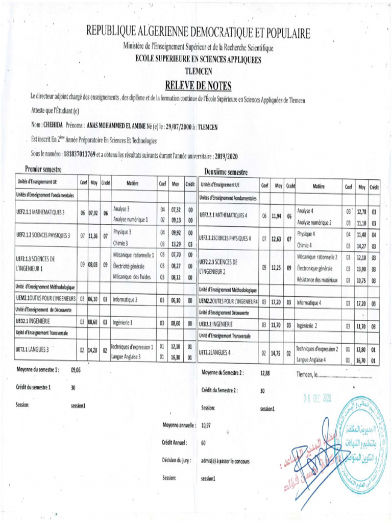 Relevé de Note 2eme Année 2020_compressed_rotated | PDF