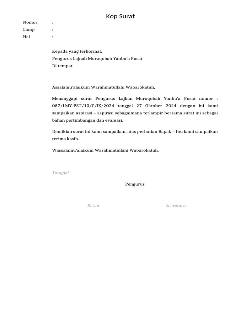 Contoh Surat Laporan Aspirasi LMY Daerah | PDF