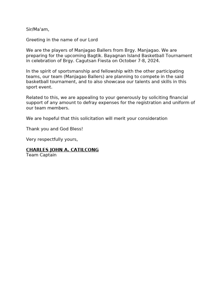 Basketball Solicitaion Letter 3X3 | PDF