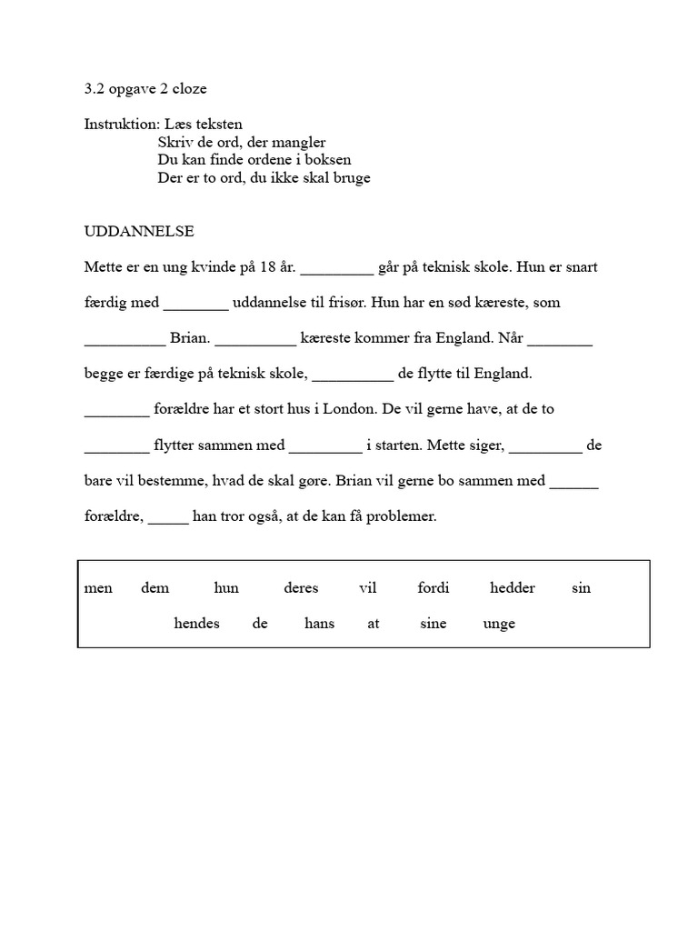 3.2 Cloze Uddannelse Ekstra | PDF