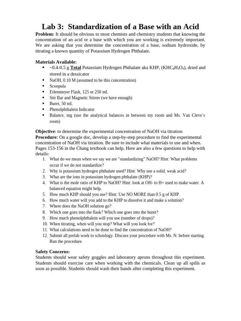 3_AP_Lab_titration | PDF | Titration | Chemistry