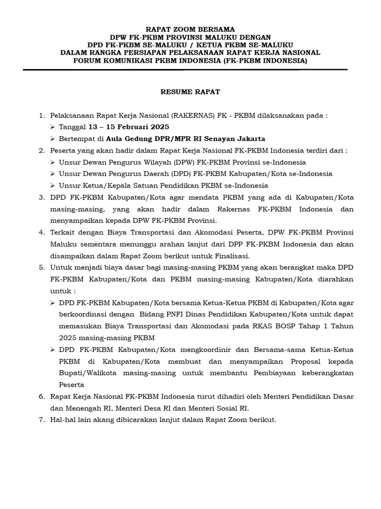 Rapat Zoom Bersama (Resume Rapat) | PDF