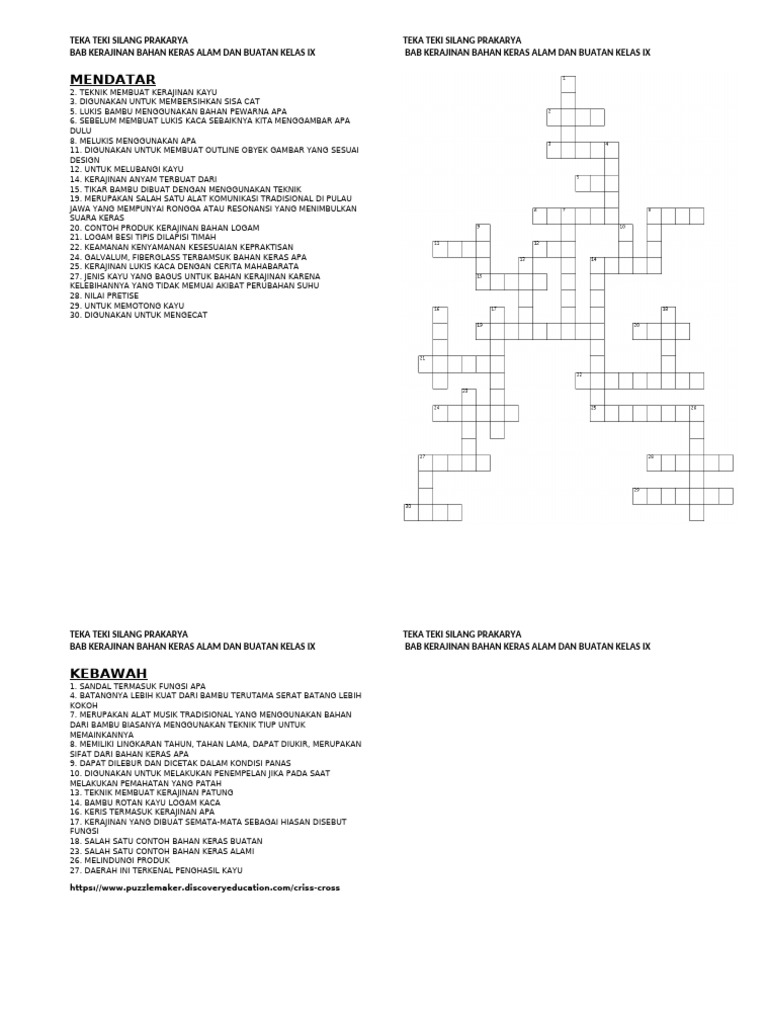 LKPD Teka Teki Silang Puzzle Maker | PDF