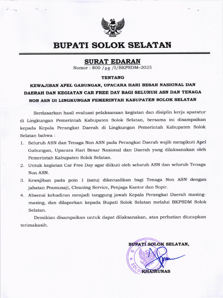 Surat Edaran Apel, Upacara dan CFD | PDF