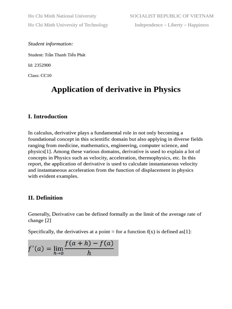 application of derivative in Physics - Tiến Phát | PDF | Derivative ...