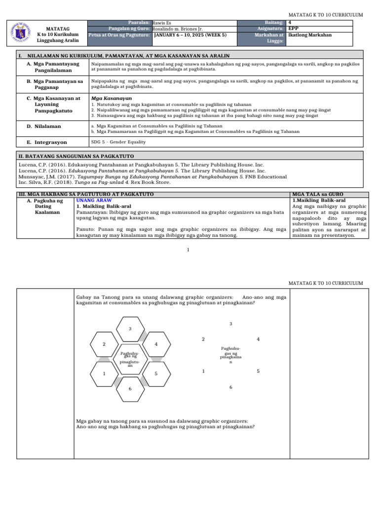 DLL Matatag - Epp 4 Q3 W5 | PDF