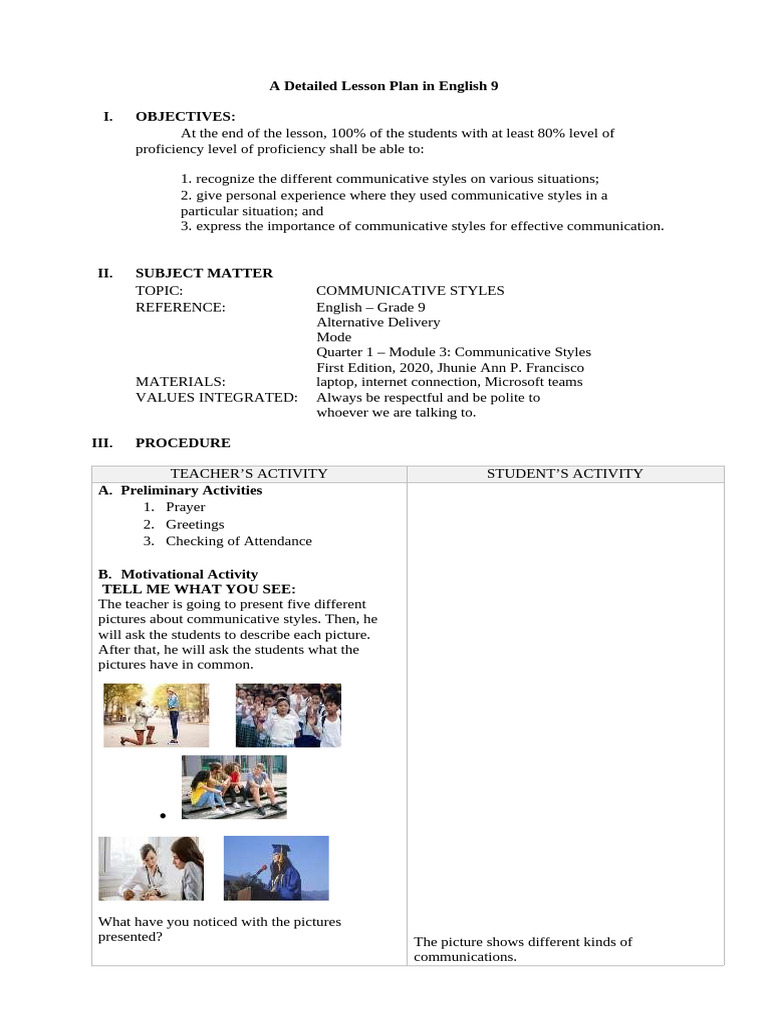 q1 DLP Lesson Communicative Styles | PDF | Communication | Conversation