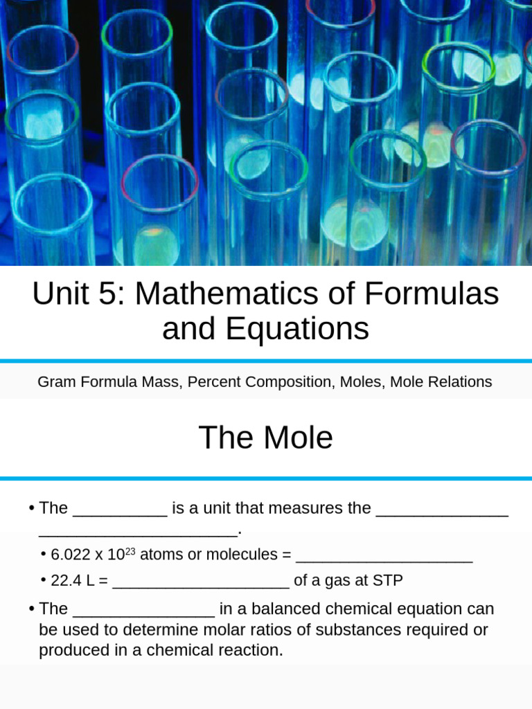 Unit 5 - Mathematics (Student) | PDF | Stoichiometry | Mole (Unit)