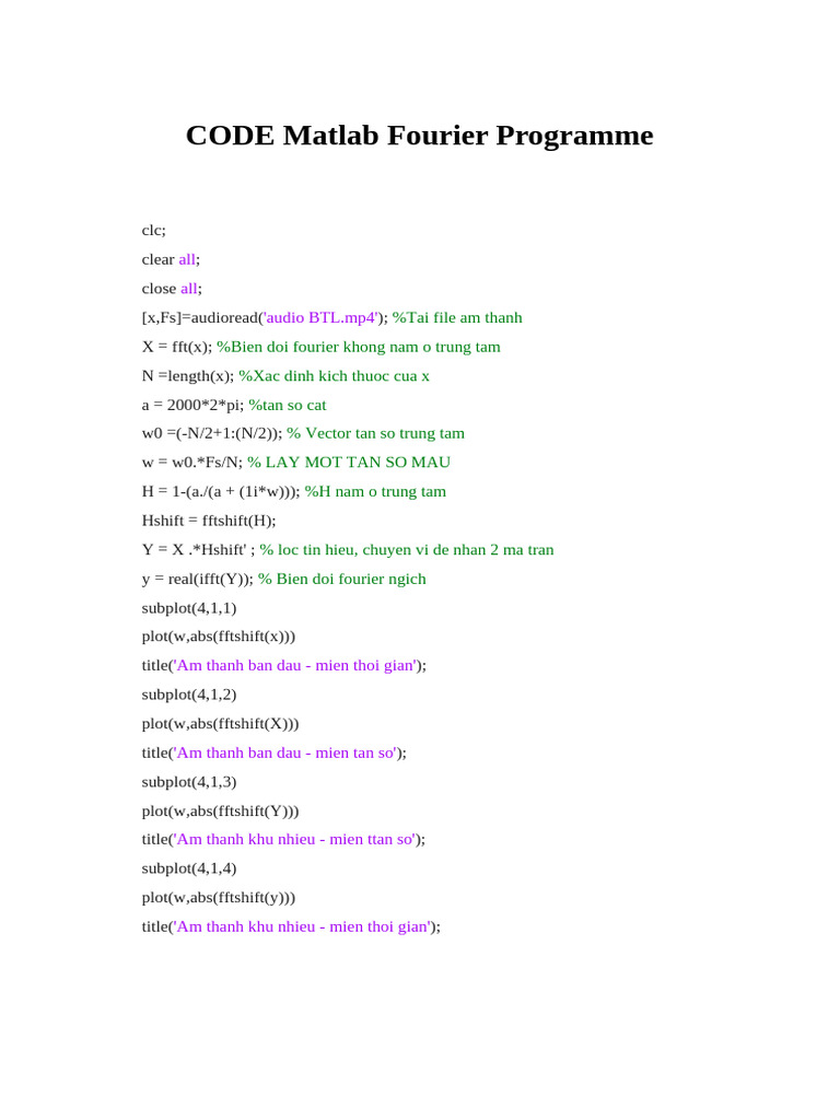 CODE Matlab Fourier Programme | PDF