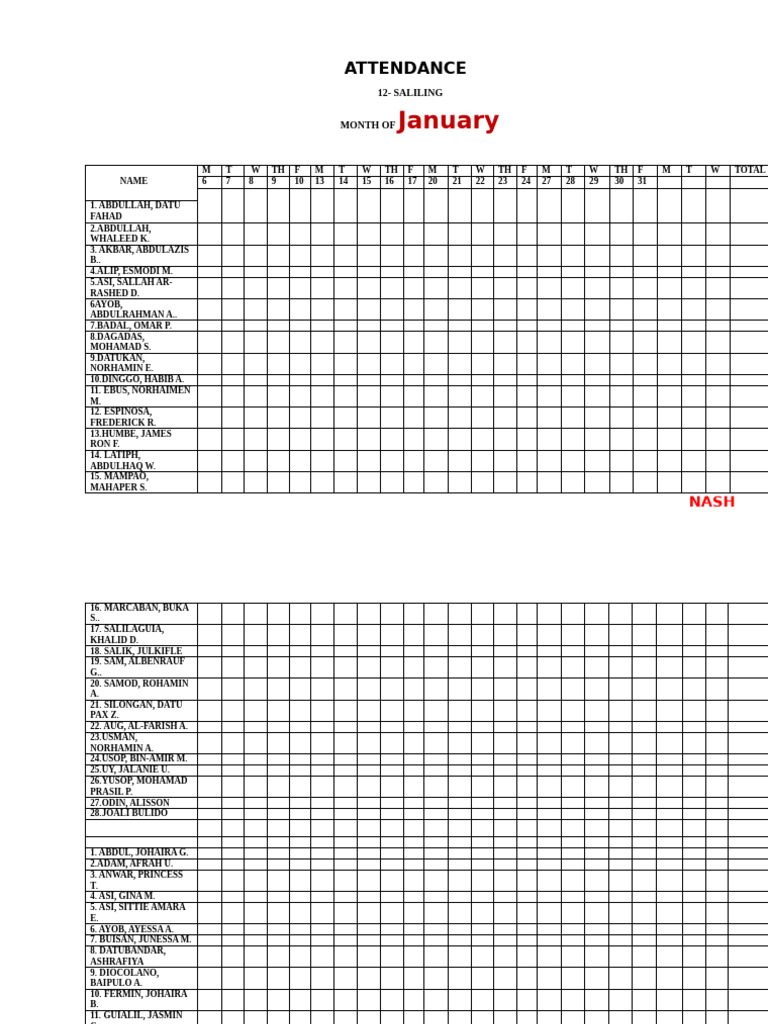 January Attendance Record | PDF