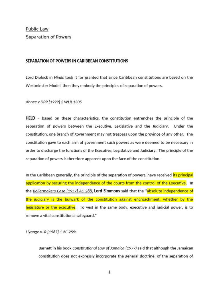 Separation of Powers in Caribbean Law | PDF | Separation Of Powers ...