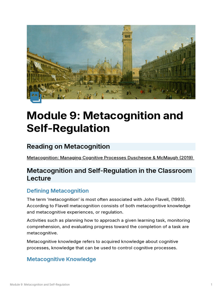 Module 9 Metacognition and Self-Regulation | PDF | Metacognition | Emotional Self Regulation
