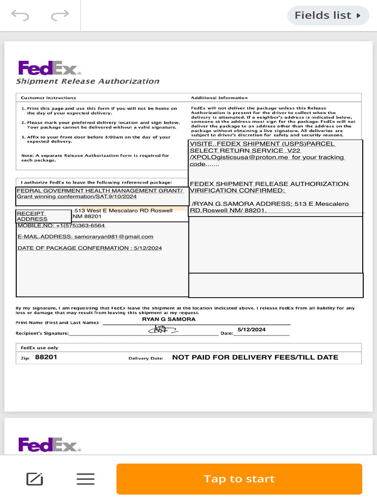 PDFfiller - Fedex Shipment Release Authorization PDF | PDF