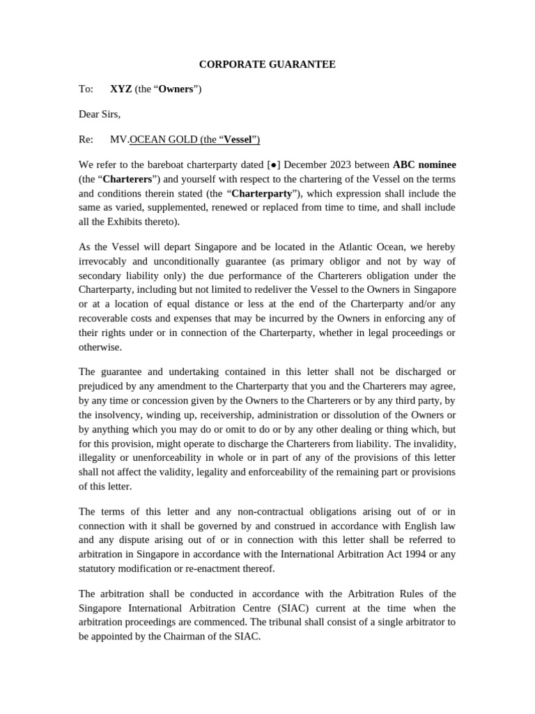 Corporate Guarantee | PDF | Arbitration | Civil Law (Legal System)