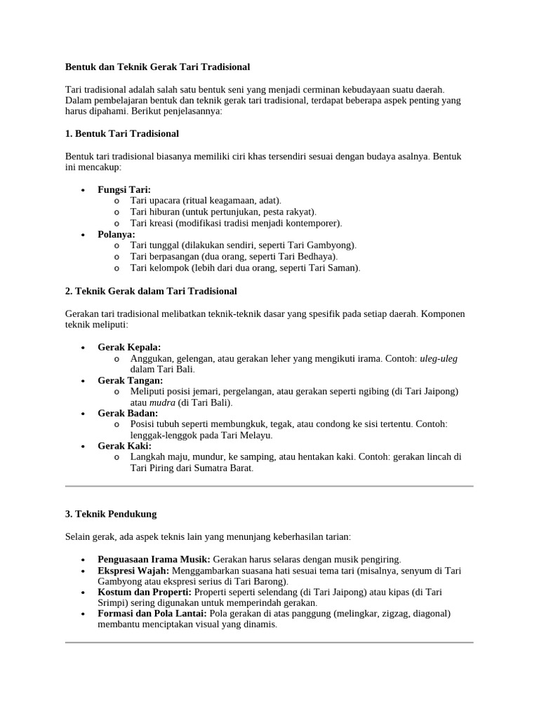 Bentuk Dan Teknik Gerak Tari Tradisional | PDF
