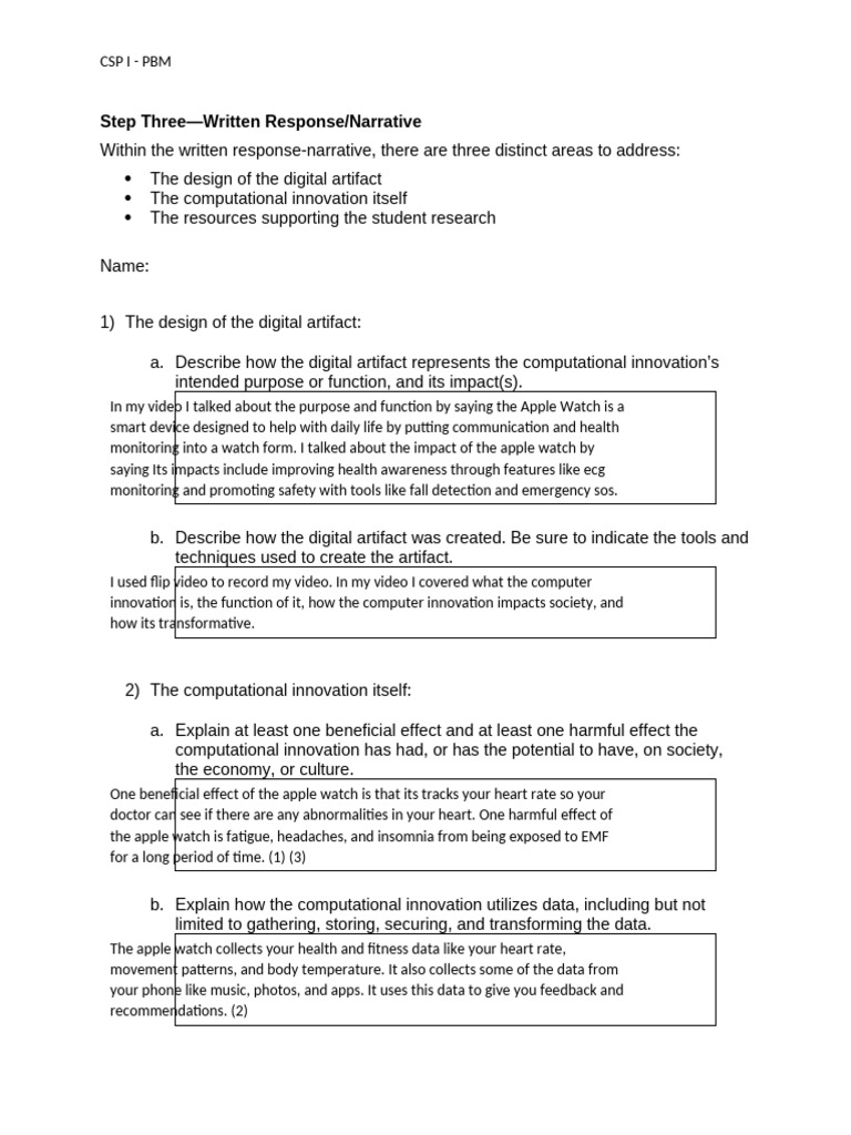 Step Three-Written Response - TEMPLATE | PDF | Apple Watch | Computing