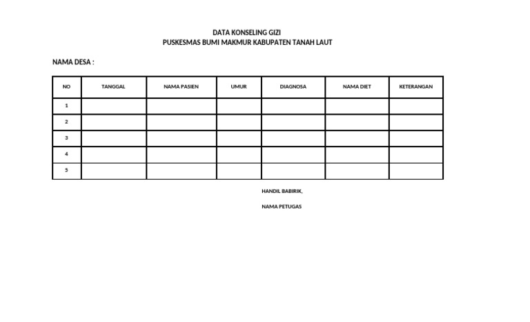 Format Laporan Konseling Gizi | PDF