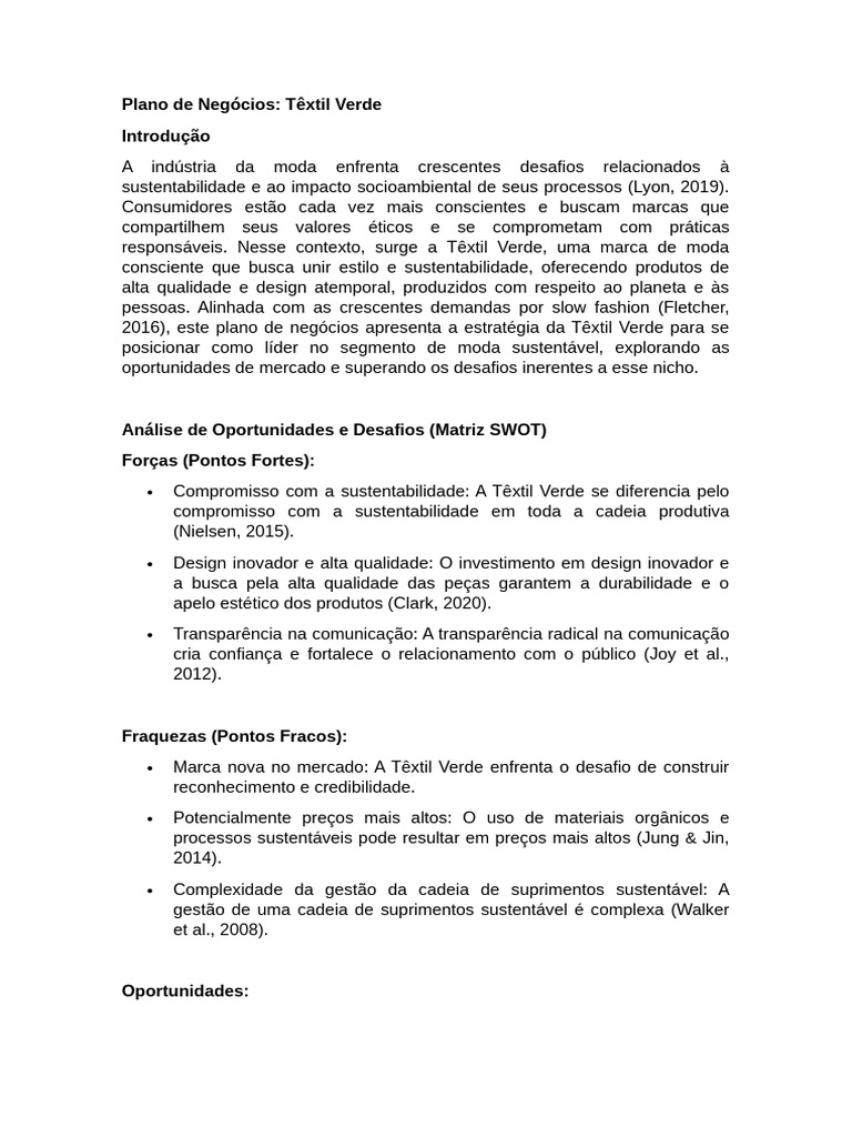 Plano de Negócio - Têxtil Verde. V3 | PDF | Marketing | Marca