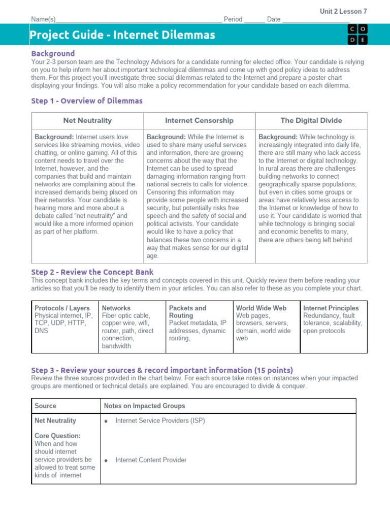 U2L7 Internet Dilemmas Proj Guide (GROUP) | PDF | Internet | World Wide Web