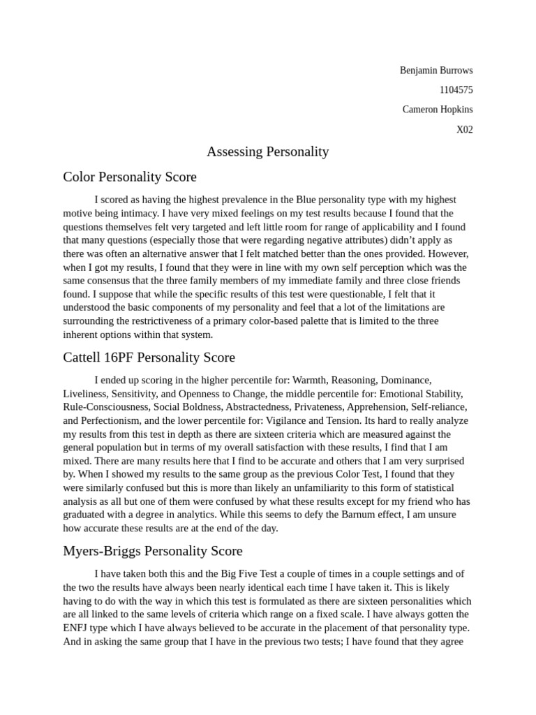 Assesing Personality | PDF | Cognition | Behavioural Sciences