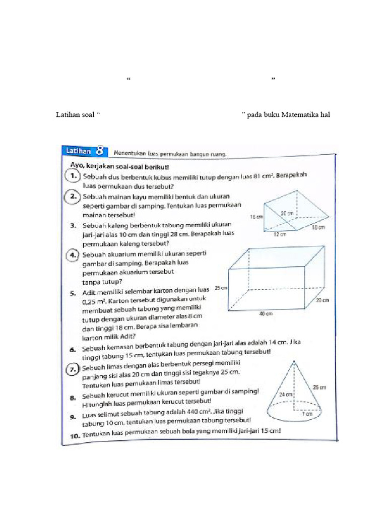 WORKSHEET LUAS PERMUKAAN BANGUN RUANG | PDF