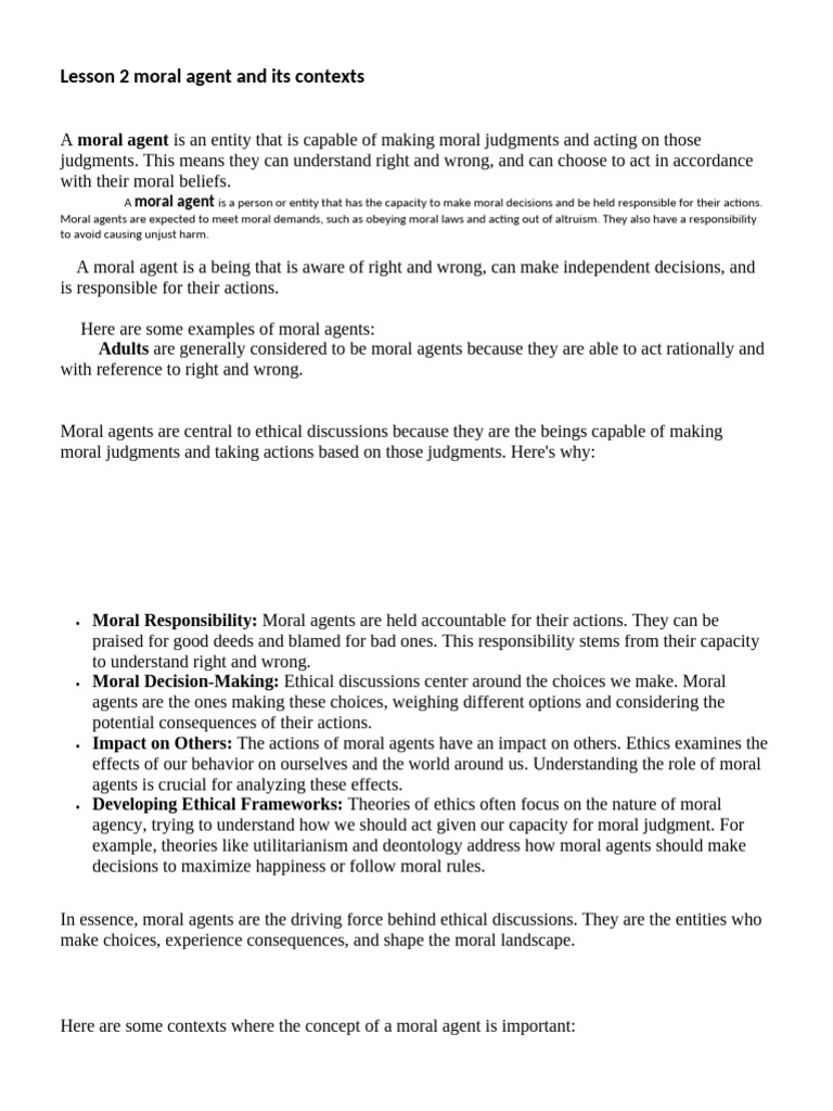 Lesson 2 Moral Agent and Its Contexts | PDF | Morality | Social Psychology